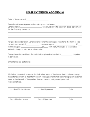 Free Lease Renewal (Extension) Agreement Templates
