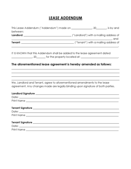Addendum to Lease Agreement (Free Forms & Templates)