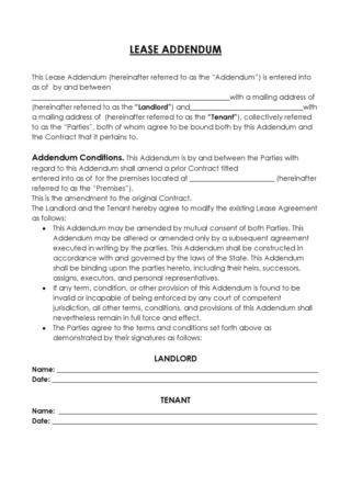 Addendum to Lease Agreement (Free Forms & Templates)