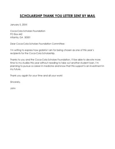 Sample Thank You Letters To Scholarship Donor