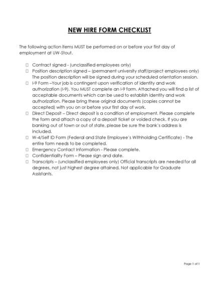 24 Free New Hire Checklist Templates (Word | Excel)