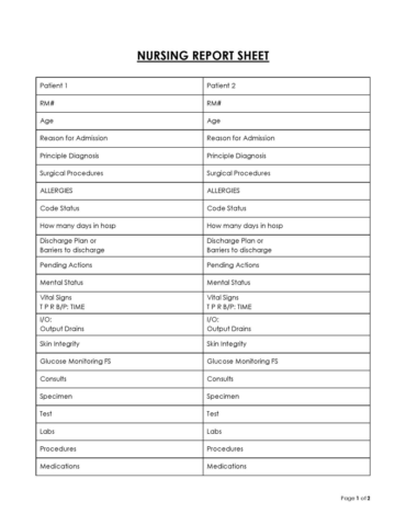 18 Free Nursing Report Sheets (Templates)