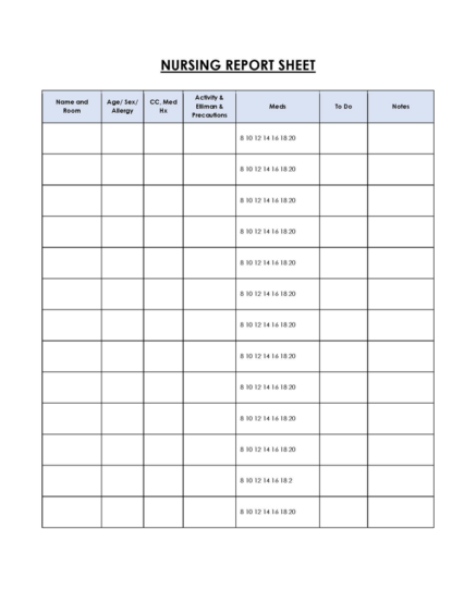18 Free Nursing Report Sheets (Templates)