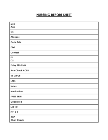 18 Free Nursing Report Sheets (Templates)