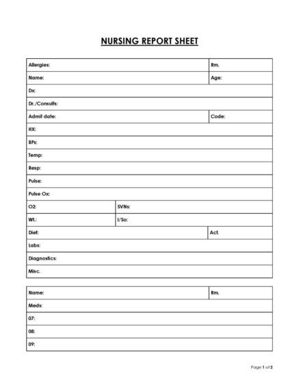 18 Free Nursing Report Sheets (Templates)