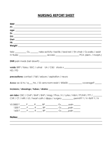 18 Free Nursing Report Sheets (Templates)