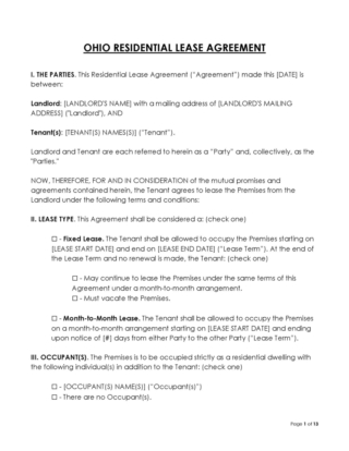 Ohio Lease Agreement Templates (Common Types) - PDF, Word
