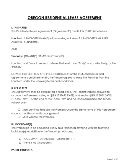 Oregon Lease Agreement Templates (Disclosures & Clauses)
