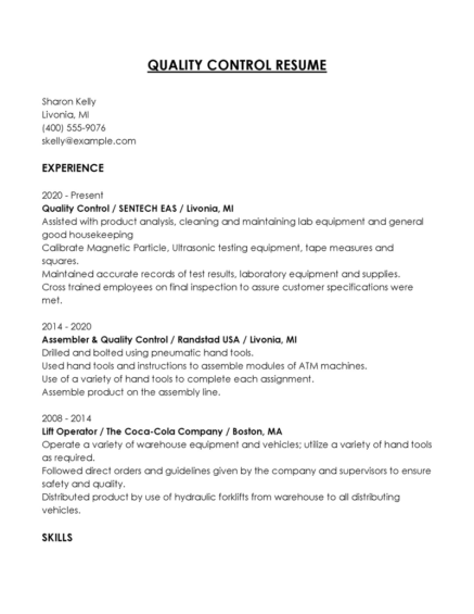 24 Quality Control Resume Examples (Free Templates)