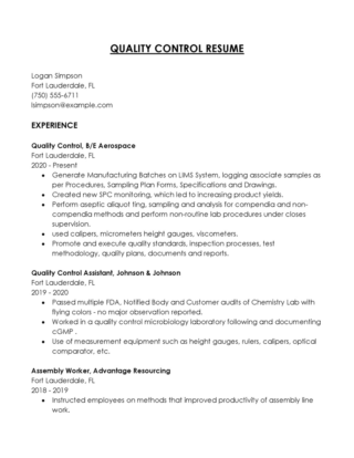 24 Quality Control Resume Examples (Free Templates)