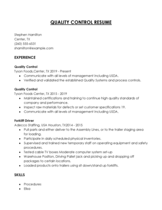24 Quality Control Resume Examples (Free Templates)