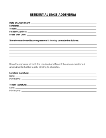 Addendum to Lease Agreement (Free Forms & Templates)