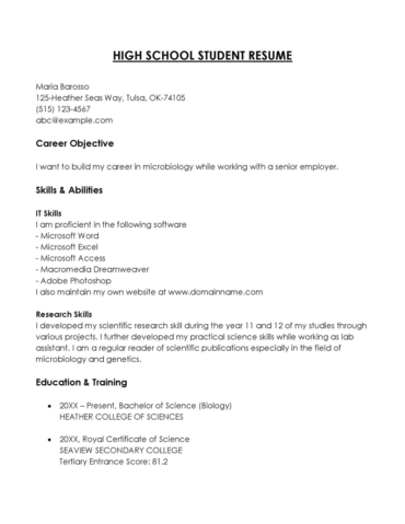 14 Simple High School Student Resume Examples