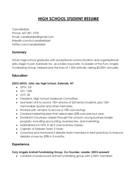 14 Simple High School Student Resume Examples