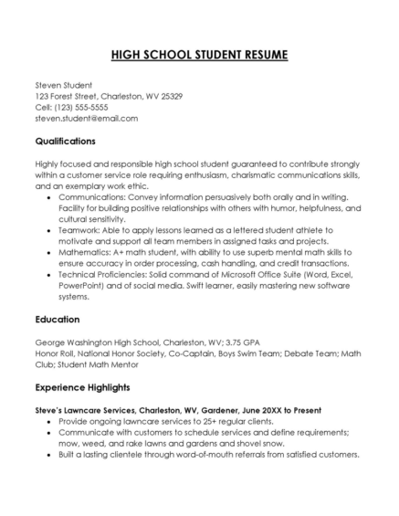 14 Simple High School Student Resume Examples