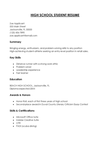 14 Simple High School Student Resume Examples
