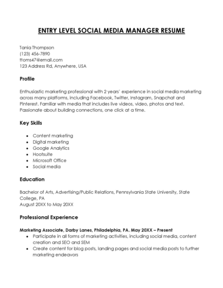 Social Media Manager Resume Examples (12 Free Templates)
