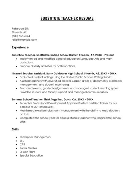 22 Substitute Teacher Resume Examples and Writing Tips