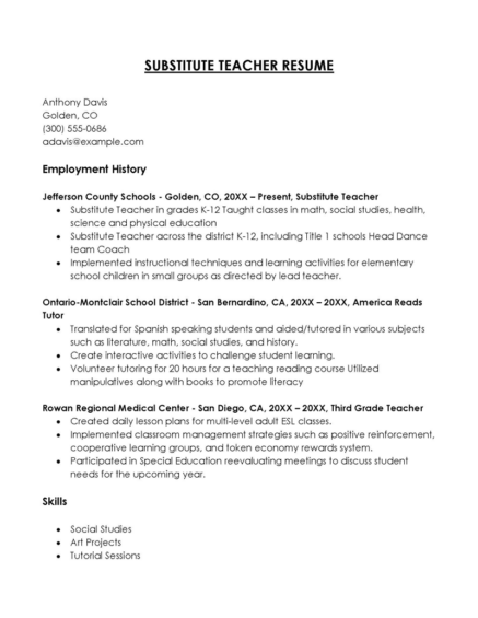 22 Substitute Teacher Resume Examples and Writing Tips
