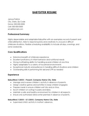 Babysitter Resume Samples (Skills, Objective, Format & More)