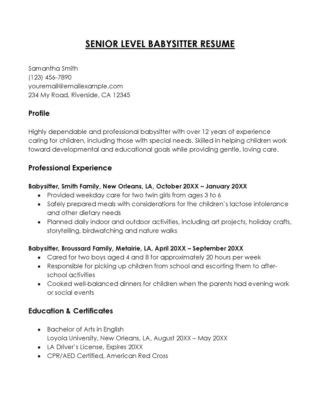 Babysitter Resume Samples (Skills, Objective, Format & More)