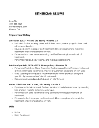 20 Perfect Esthetician Resume Examples (Free Templates)