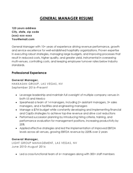 20 General Manager Resume Examples & Templates
