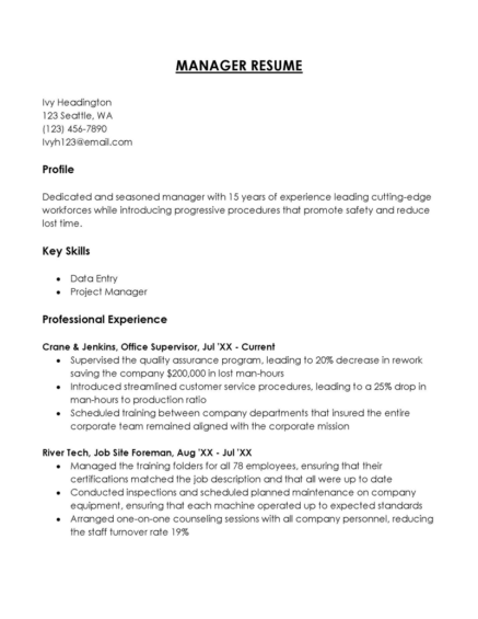 20 Manager Resume Examples: Format, Skills, Templates
