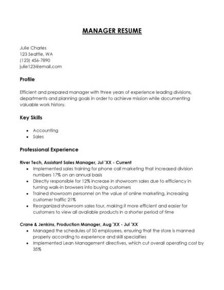 20 Manager Resume Examples: Format, Skills, Templates