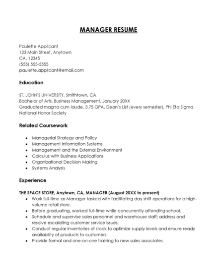 20 Manager Resume Examples: Format, Skills, Templates