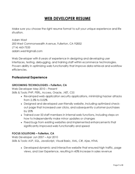 20 Free Web Developer Resume Templates (Guide + Examples)