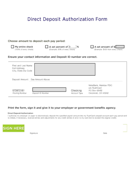 Free Direct Deposit Authorization Forms - PDF