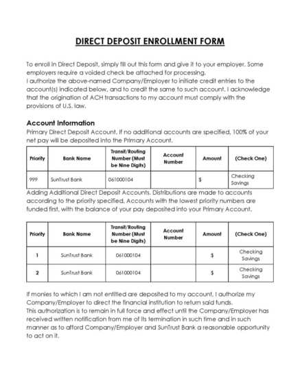 Free Direct Deposit Authorization Forms - PDF