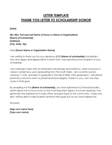 Sample Thank You Letters To Scholarship Donor