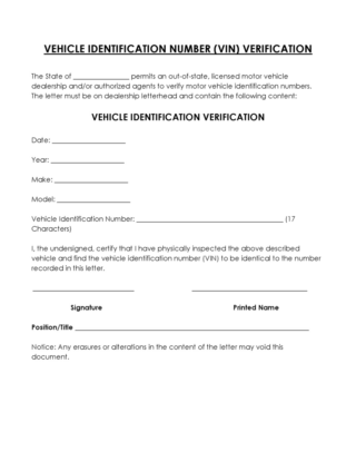 Free Vehicle Identification Number (VIN) Verification Templates