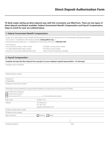 Free Direct Deposit Authorization Forms - PDF