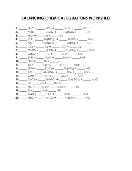 45 Free Balancing Chemical Equations Worksheets (PDF)