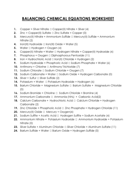 45 Free Balancing Chemical Equations Worksheets (PDF)