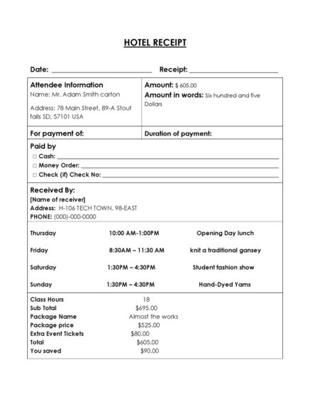 16 Free Hotel Receipt Templates (Word, Excel)