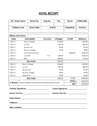 16 Free Hotel Receipt Templates (Word, Excel)