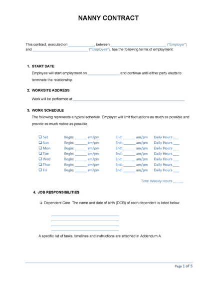 Free Nanny Contract Templates - Guide - PDF | Word