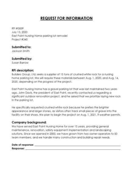 Free Request for Information (RFI) Templates - Excel, Word