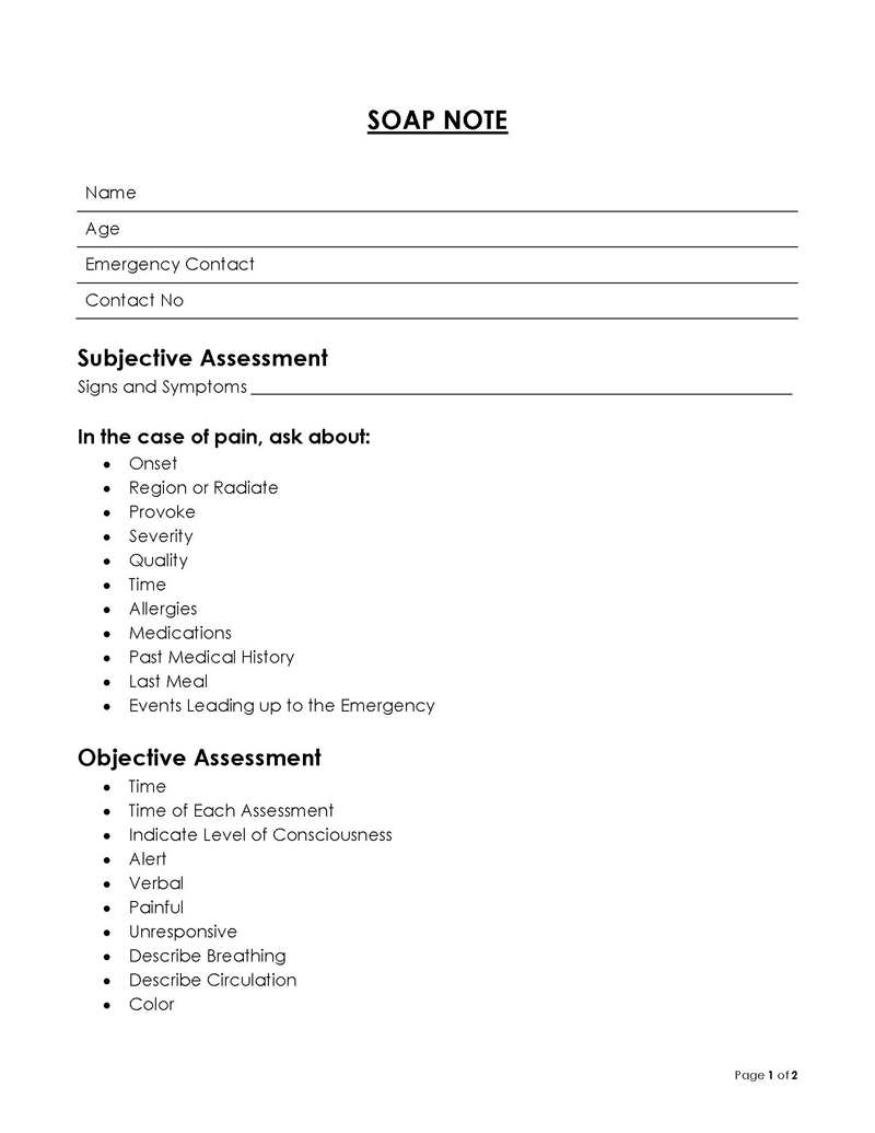Blank Soap Note Template