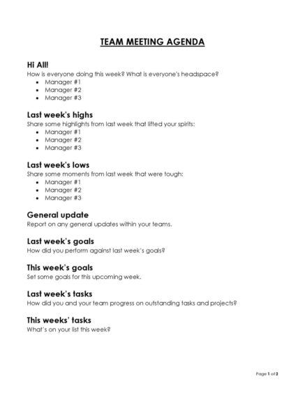 30 Free Team Meeting Agenda Templates