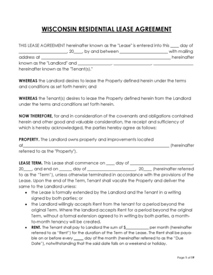 Free Wisconsin Lease Agreement Templates (Word, PDF)