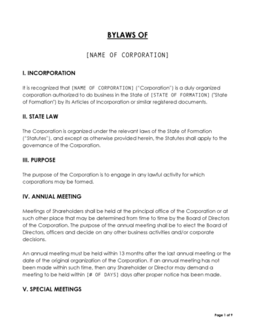 Free Corporate Bylaws Templates and Examples