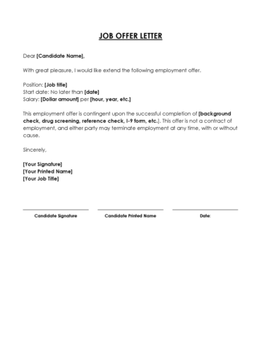 Formal Job Offer Letter Examples - Free Templates