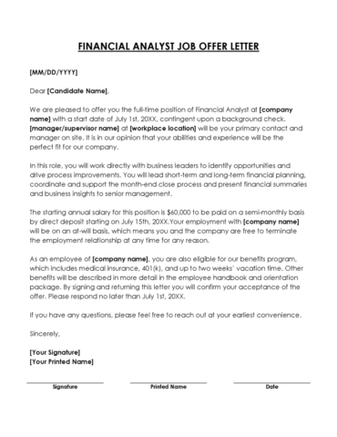 Formal Job Offer Letter Examples - Free Templates