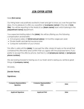 Formal Job Offer Letter Examples - Free Templates