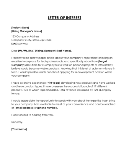 How to Write a Letter of Interest (38 Samples)